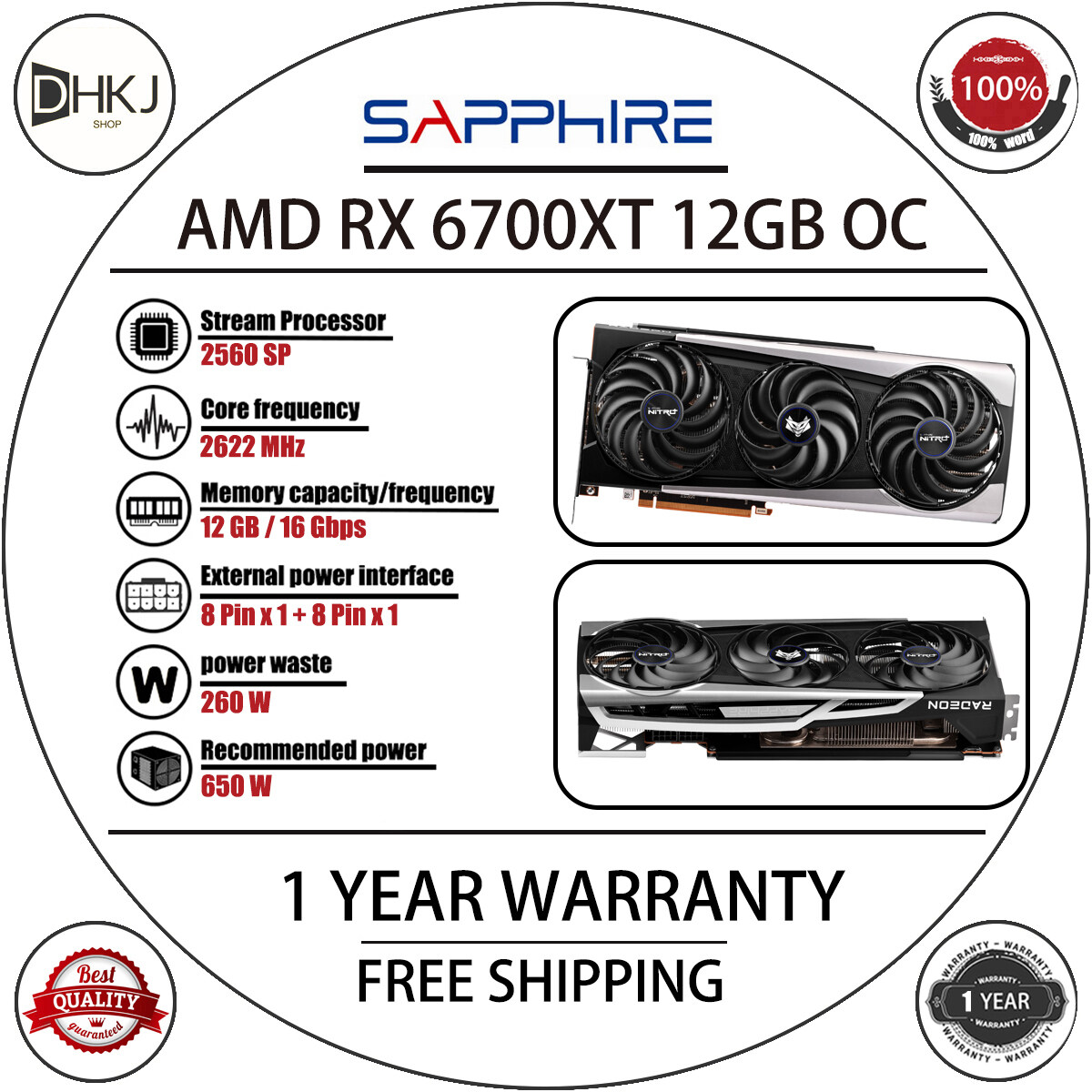 USED SAPPHIRE RX 6700 XT 12G D6 OC Graphics Card 【Gaming performance ≈ ...