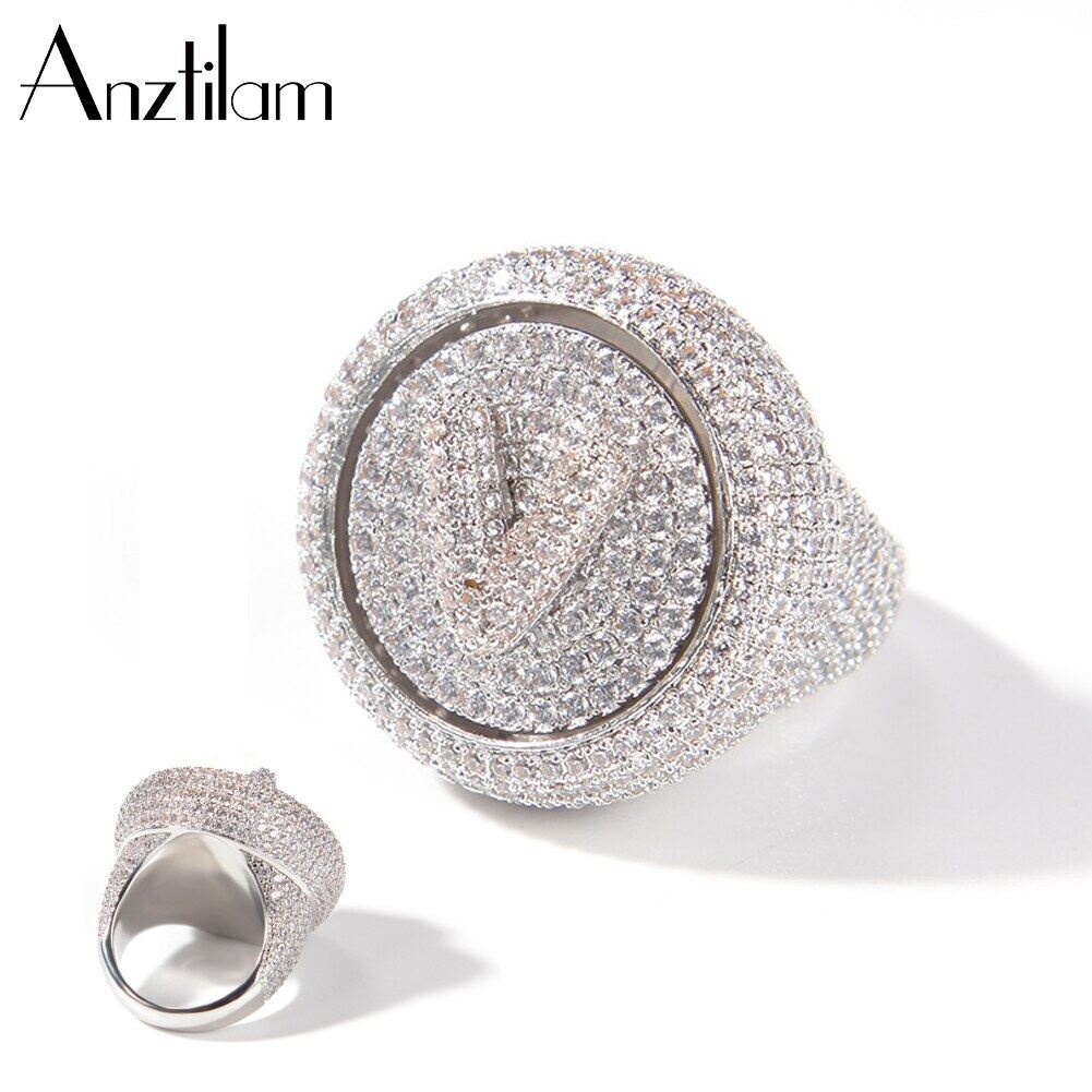 Hip Hop Bling Custom Letters Iced Out Rings Gold Silver Color Shine ...