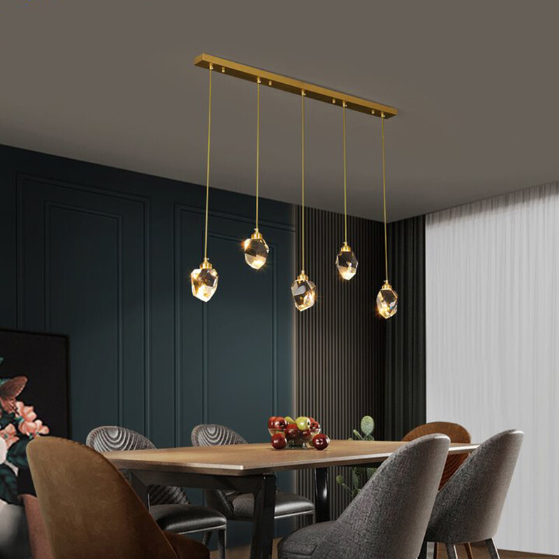 5 Lights Crystal Pendant Light Fixture LED Chandelier Ceiling Lighting ...