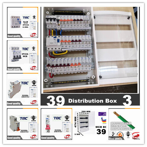 39 WAY (3 PHASE) Distribution Box DB Full Set 4P/63a RCCB 0.3ma C/W ...