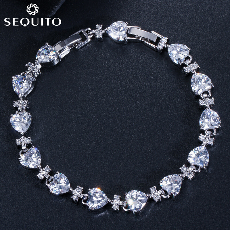 SEQUITO หัวใจที่สวยหรู AAA ประดับเพชรคริสตัลสีขาวชุบทองผู้หญิงโรแมนติก ...