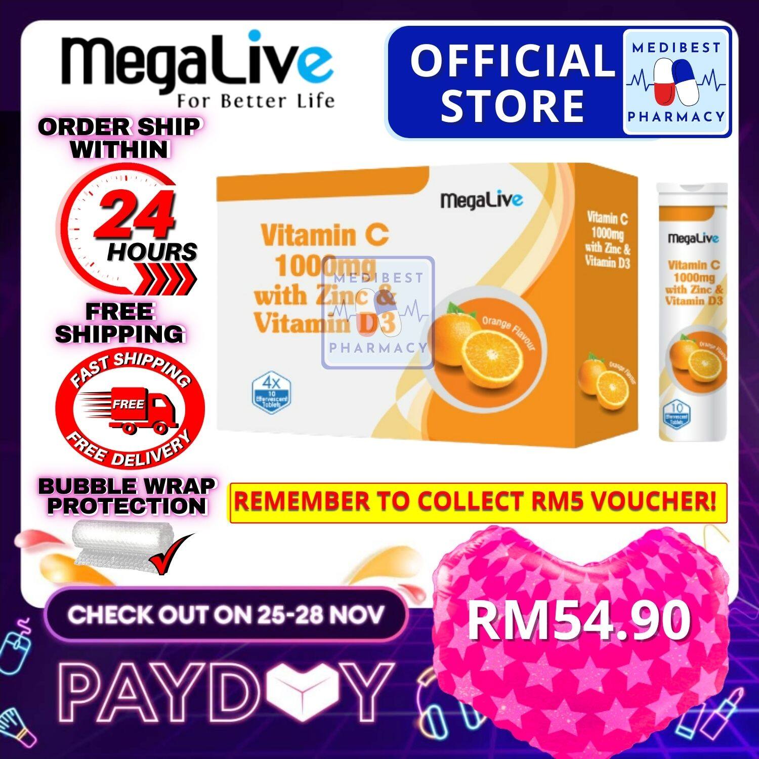 MegaLive Vitamin C 1000mg Effervescent Tablet | Lazada