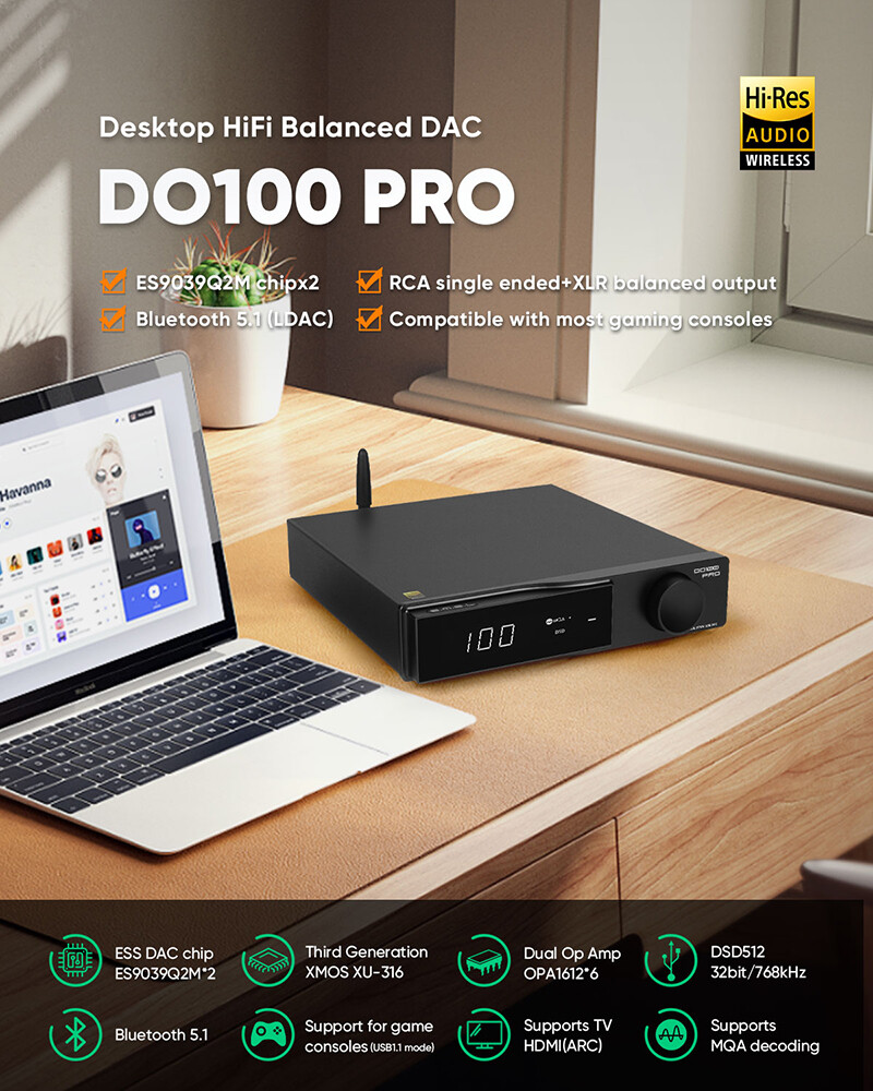 SMSL DO100 Pro Hi-Res MQA DAC Dual ES9039Q2M Decoder Bluetooth5.1 ...