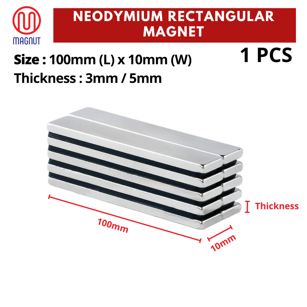 1pcs (100mm x 10mm x 3mm/5mm ) Super Strong Block Magnets - Rare Earth Neodymium / Rectangular ...
