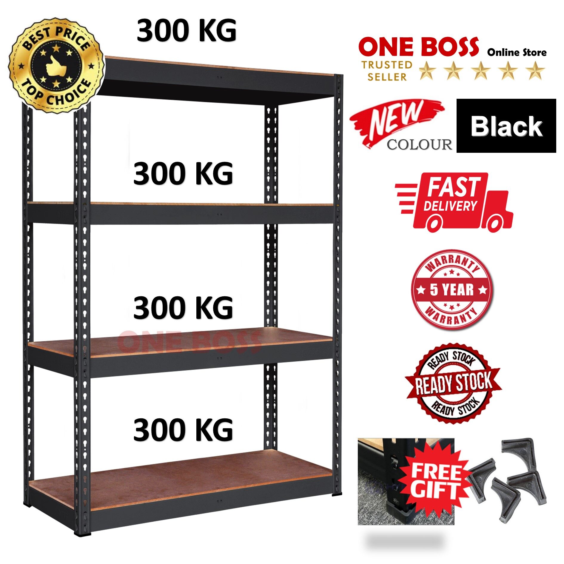 ONE BOSS 【Length 60cm x Depth 30cm 】4 LEVELS MATTE BLACK COLOUR ...