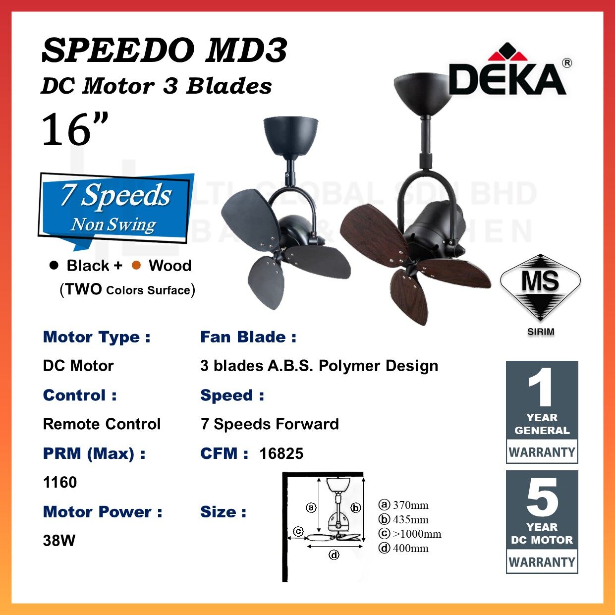 Deka Ceiling Wall Mount Fan M3 | Shelly Lighting