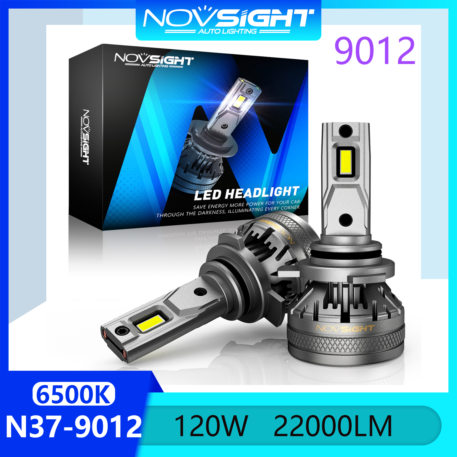 Novsight N37 9012 HIR2 LED Headlight Bulbs 120W 22000LM 6500K Super ...