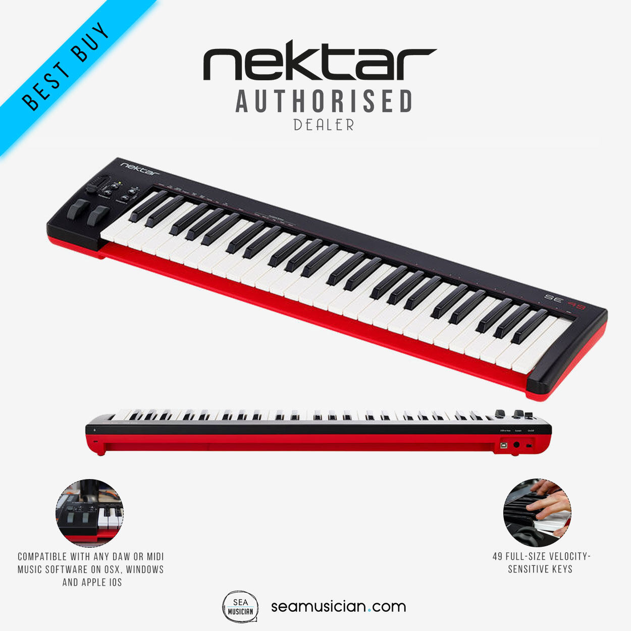 NEKTAR SE49 49 VELOCITY-SENSITIVE FULL-SIZE KEYS USB POWERED MIDI ...