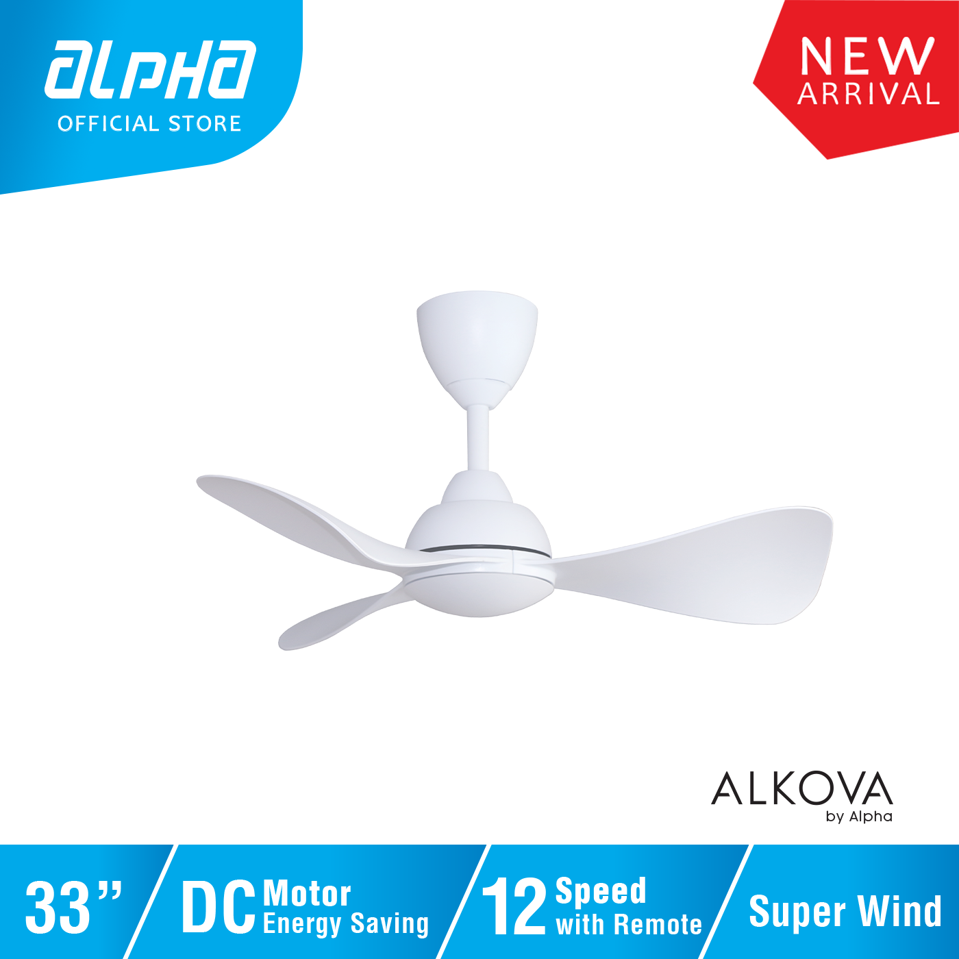ALPHA Alkova - Mili 3B 33 Inch DC Motor Ceiling Fan with 3 Blades (12 ...