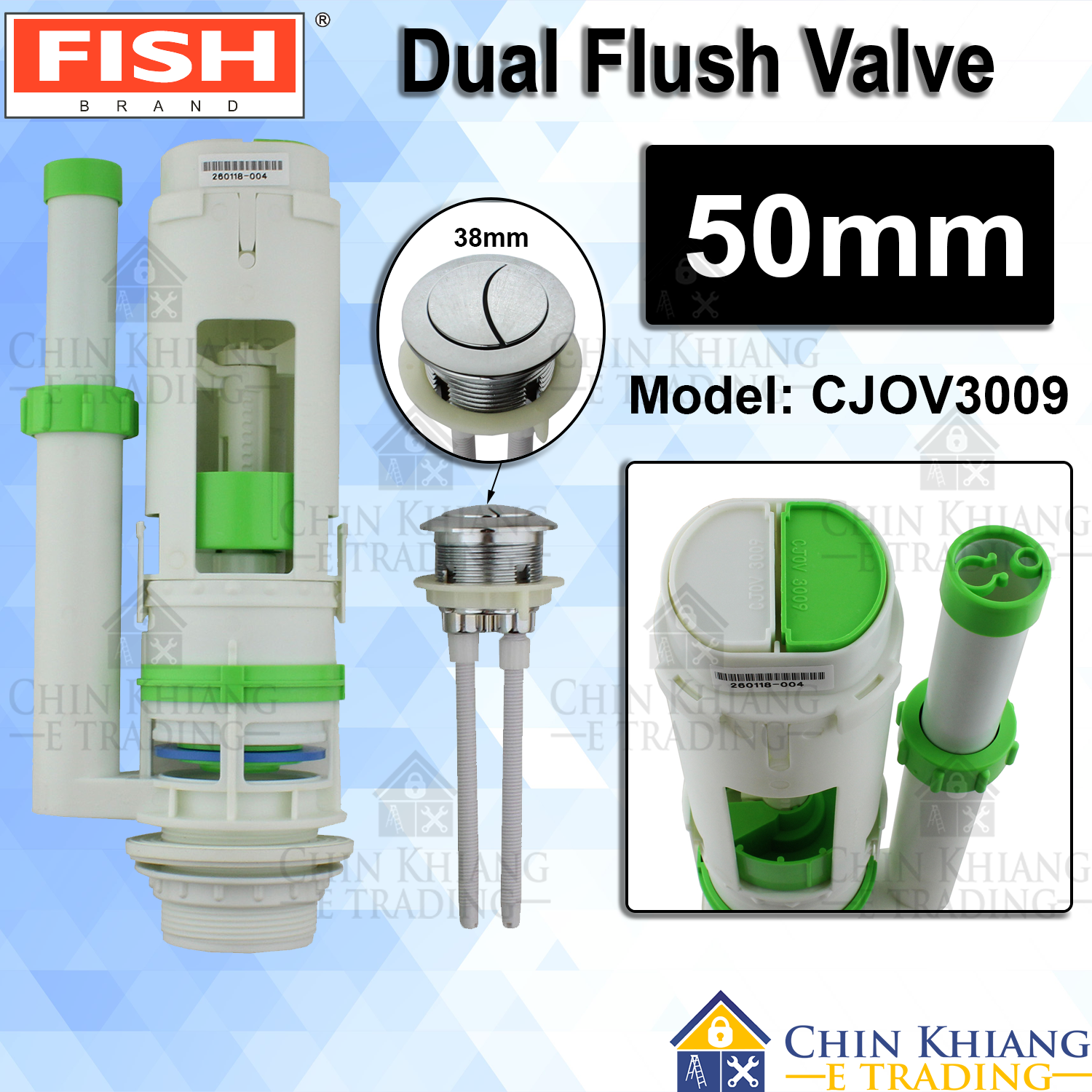 Fish Brand CJOV3009 Push Button Dual Flush Valve Flushing Cistern 40mm ...