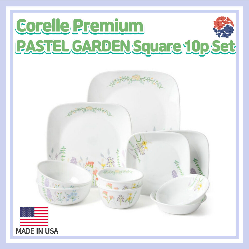 Corelle Premium Pastel Garden Square10p Set/Corelle USA set/Plate Set ...