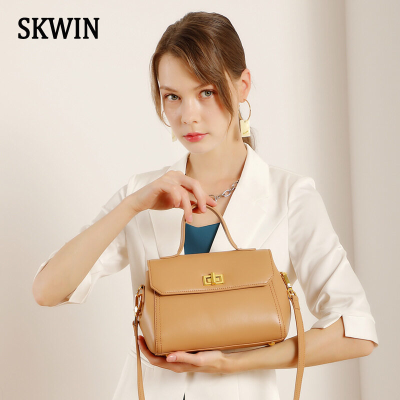 SKWIN กระเป๋าหูหิ้วด้านบนสำหรับผู้หญิงหนังนิ่มย้อนยุคกระเป๋าถือ2022แฟชั่นใหม่หนังวัวแท้กระเป๋า ...