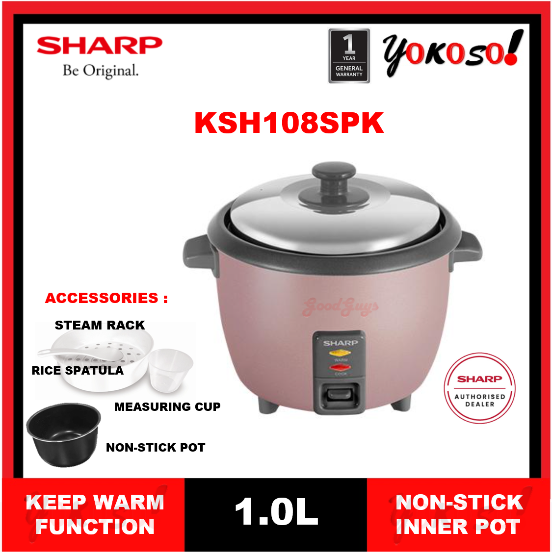Sharp KSH108SPK / KSH108SSL 1.0L Rice Cooker | Lazada