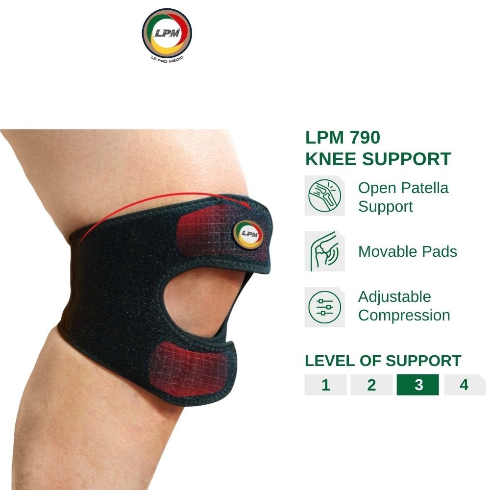LPM Knee Guard 790 Open Patella Support Adjustable Movable Pads Knee ...