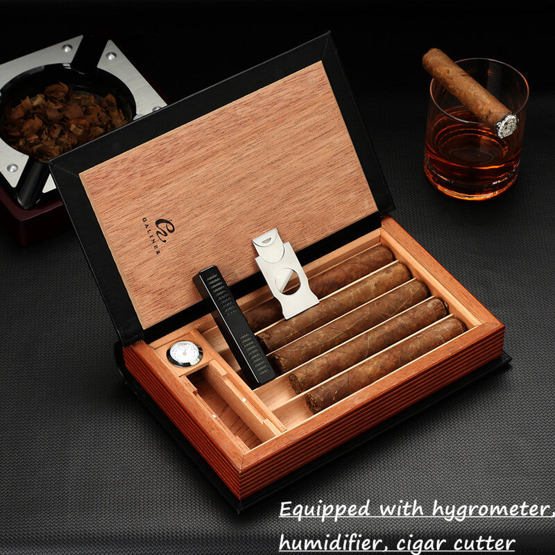 Cuban Cigare Case with Cutter for COHIBA Ciger Portable Spanish Cedar Wood Leather Travel Cigarr ...