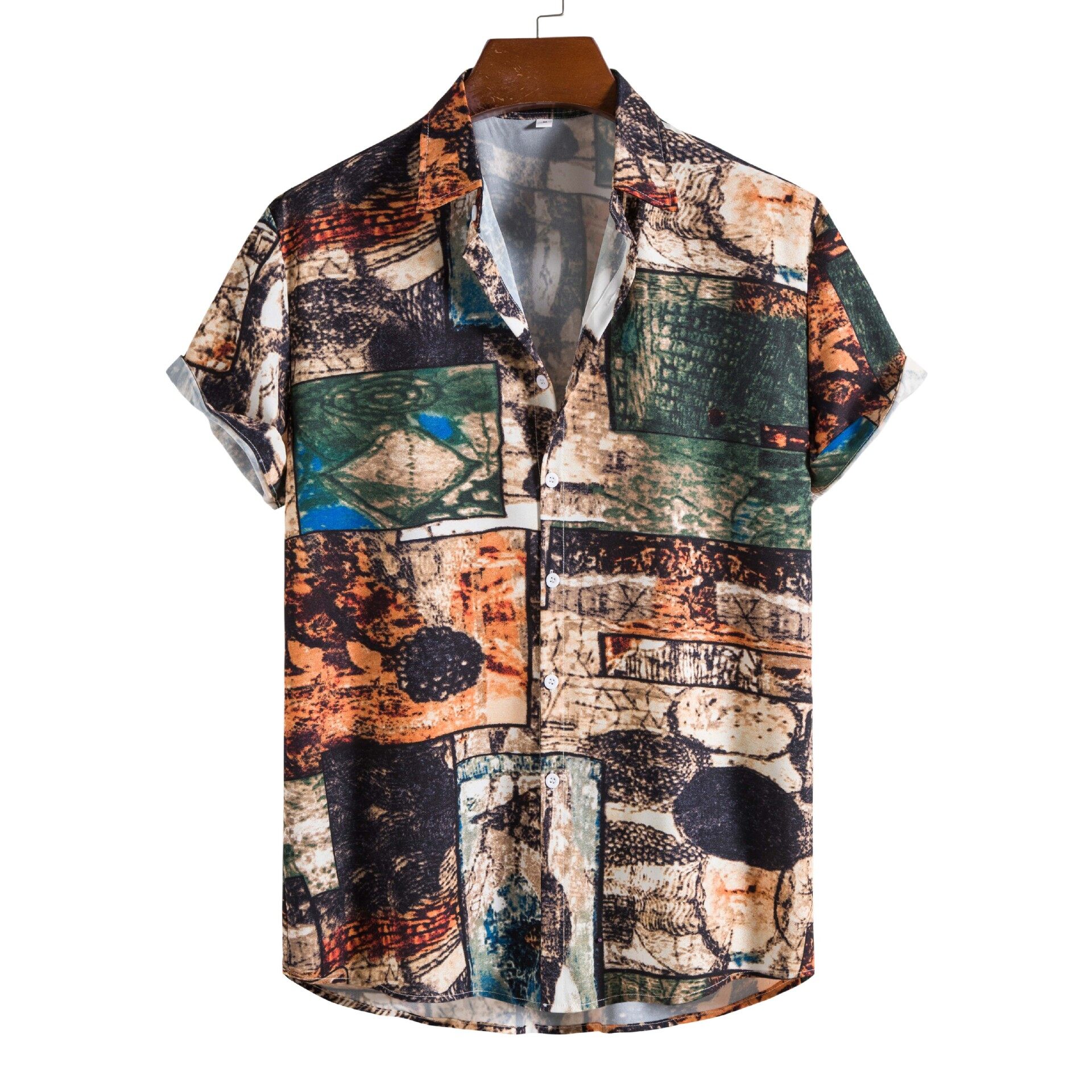 Men's Boho Vintage Ethnic Printed Short Sleeve Shirt Loose Casual ...