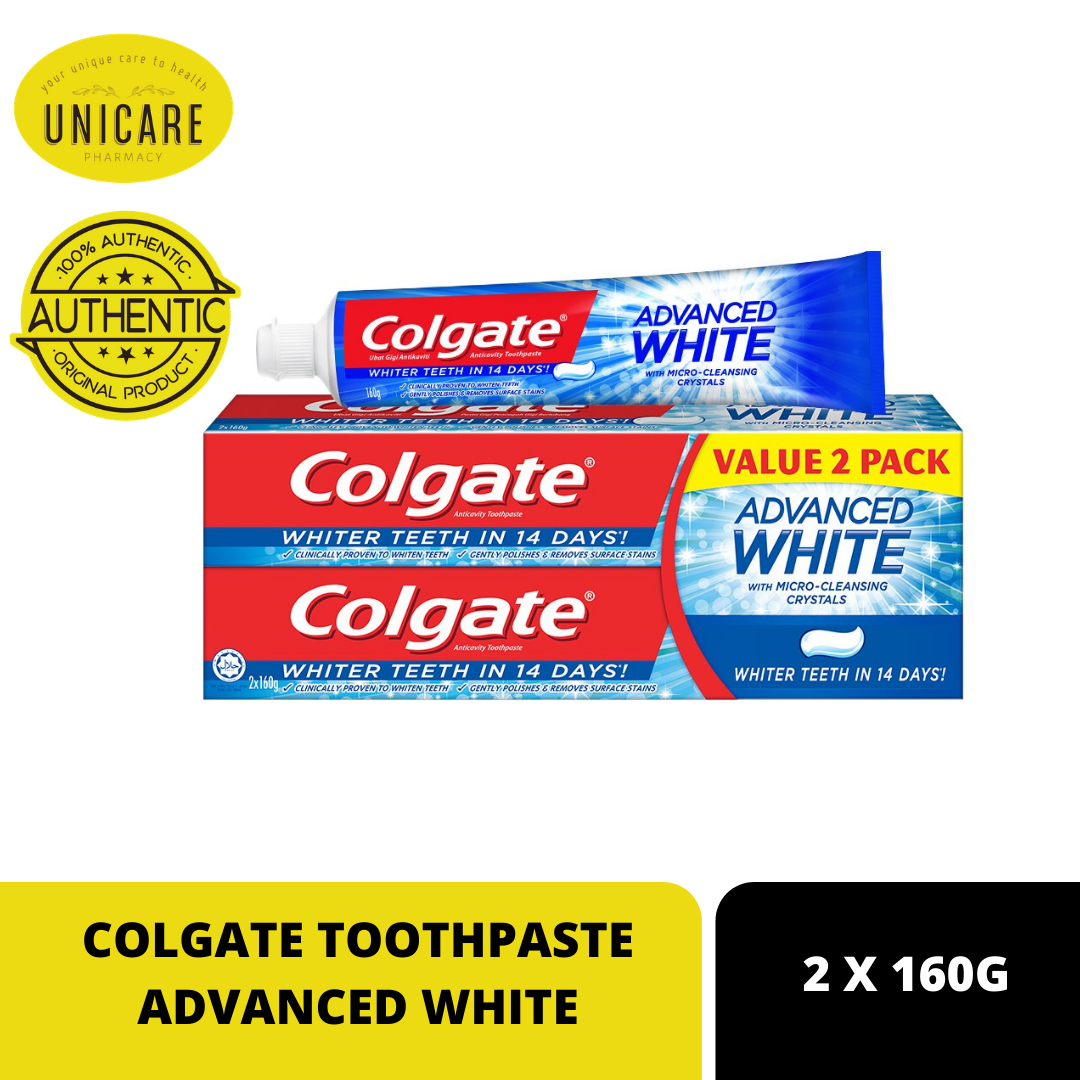 COLGATE TOOTHPASTE ADVANCED WHITE 160G TWIN PACK (2 TUBES). Whiter ...