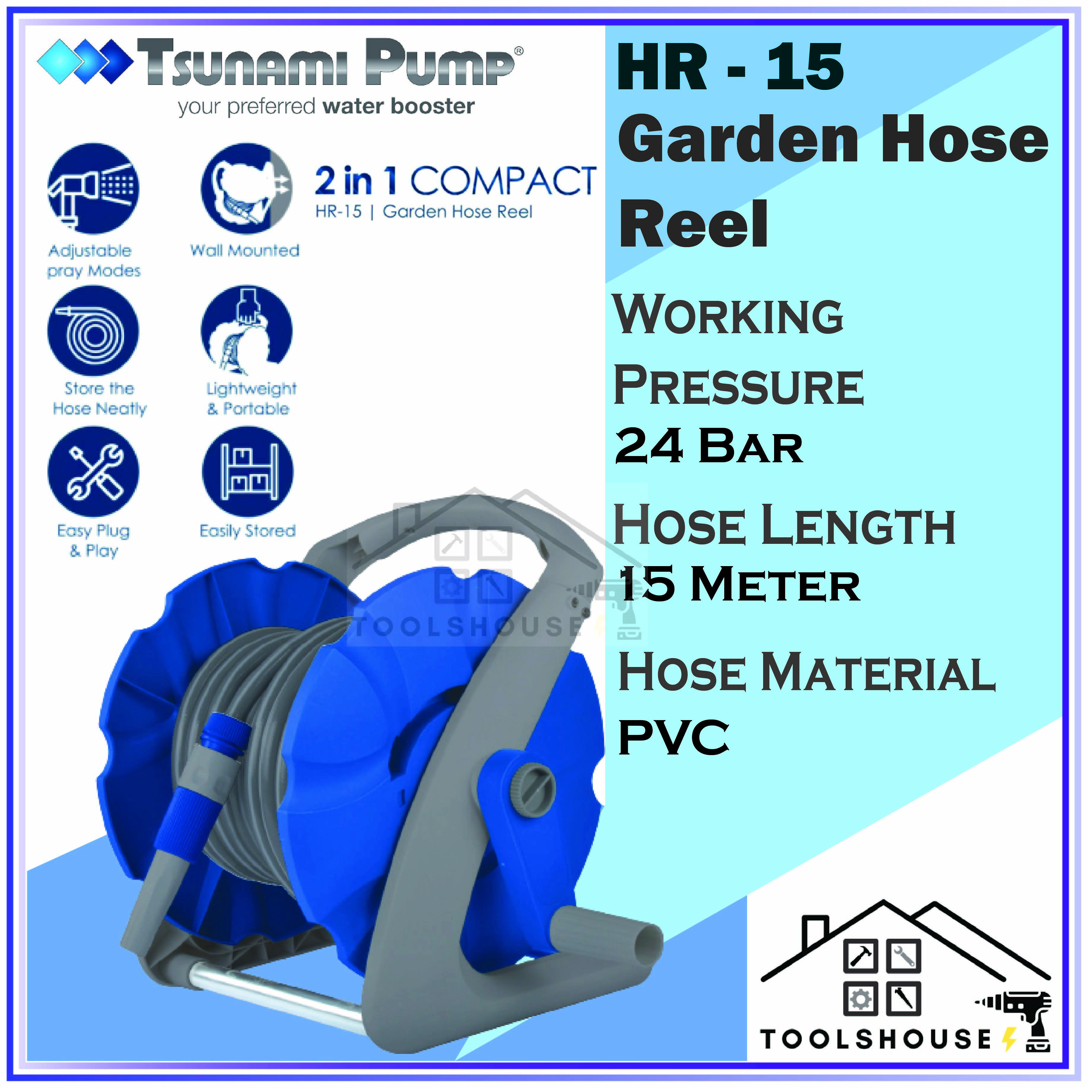 Tsunami HR-15 2 IN 1 Compact Hose Reel With 15m Garden Hose 花园软管 | Lazada