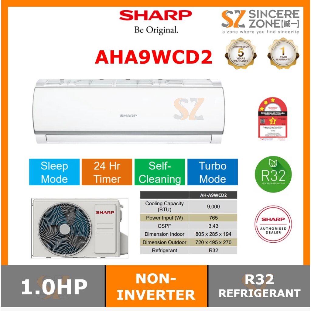 [FOR KLANG VALLEY ONLY] SHARP 1HP AIR COND R32 (AHA9WCD2 / AUA9WCD2) AIR CONDITIONER AIR COND or ...
