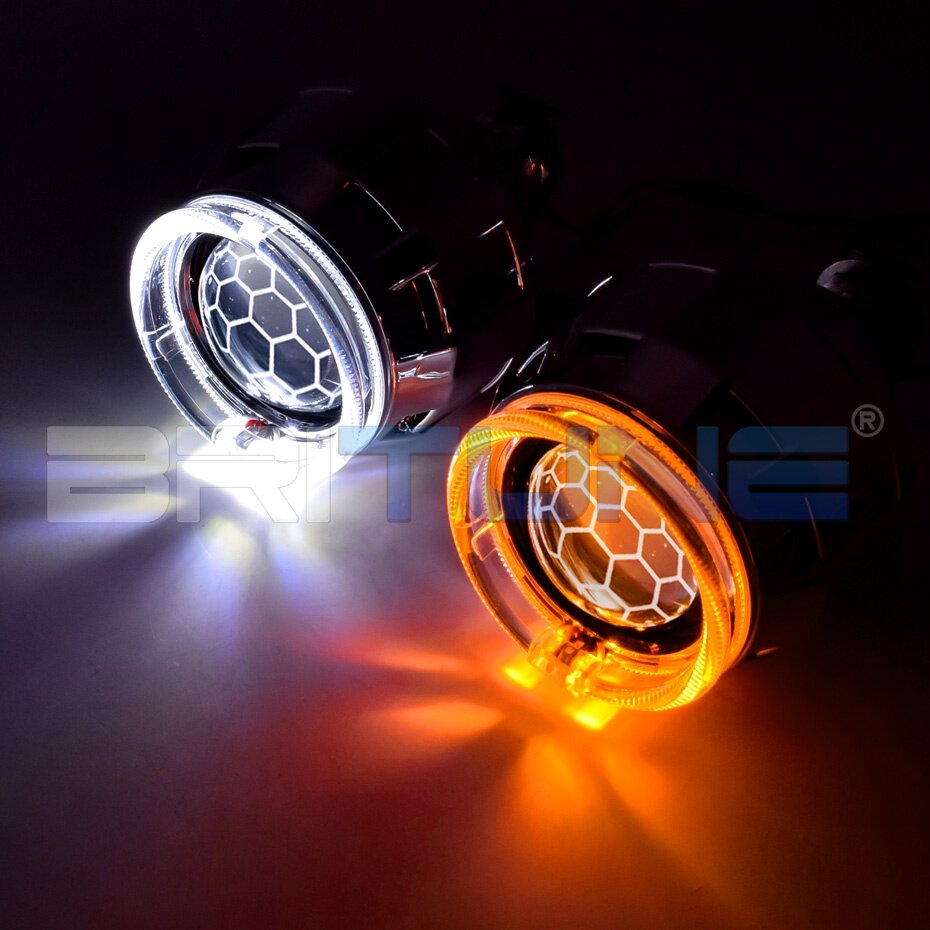 Headlight Lenses Bi-xenon HID Projector LED Angel Eyes Switchback Turn ...
