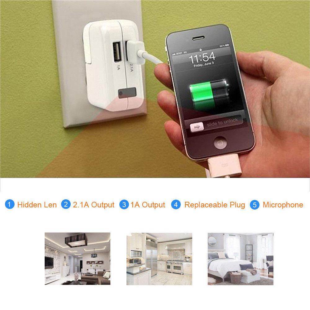 Jnan 2 Ports USB Charger Plug Camera Home Security Chargers for Hidden ...