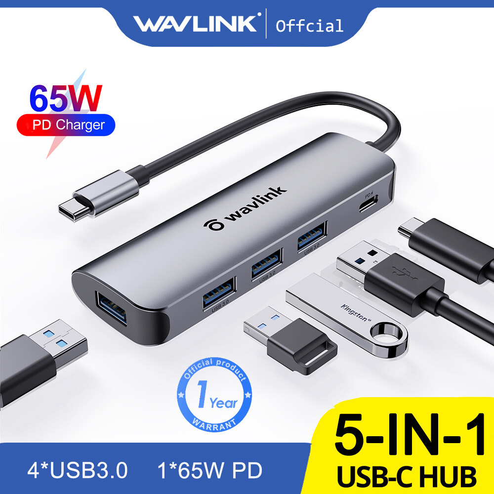 Wavlink 5 In 1 USB-C Hub Ultrathin Aluminum Alloy USB 3.0 Hub with 65W ...