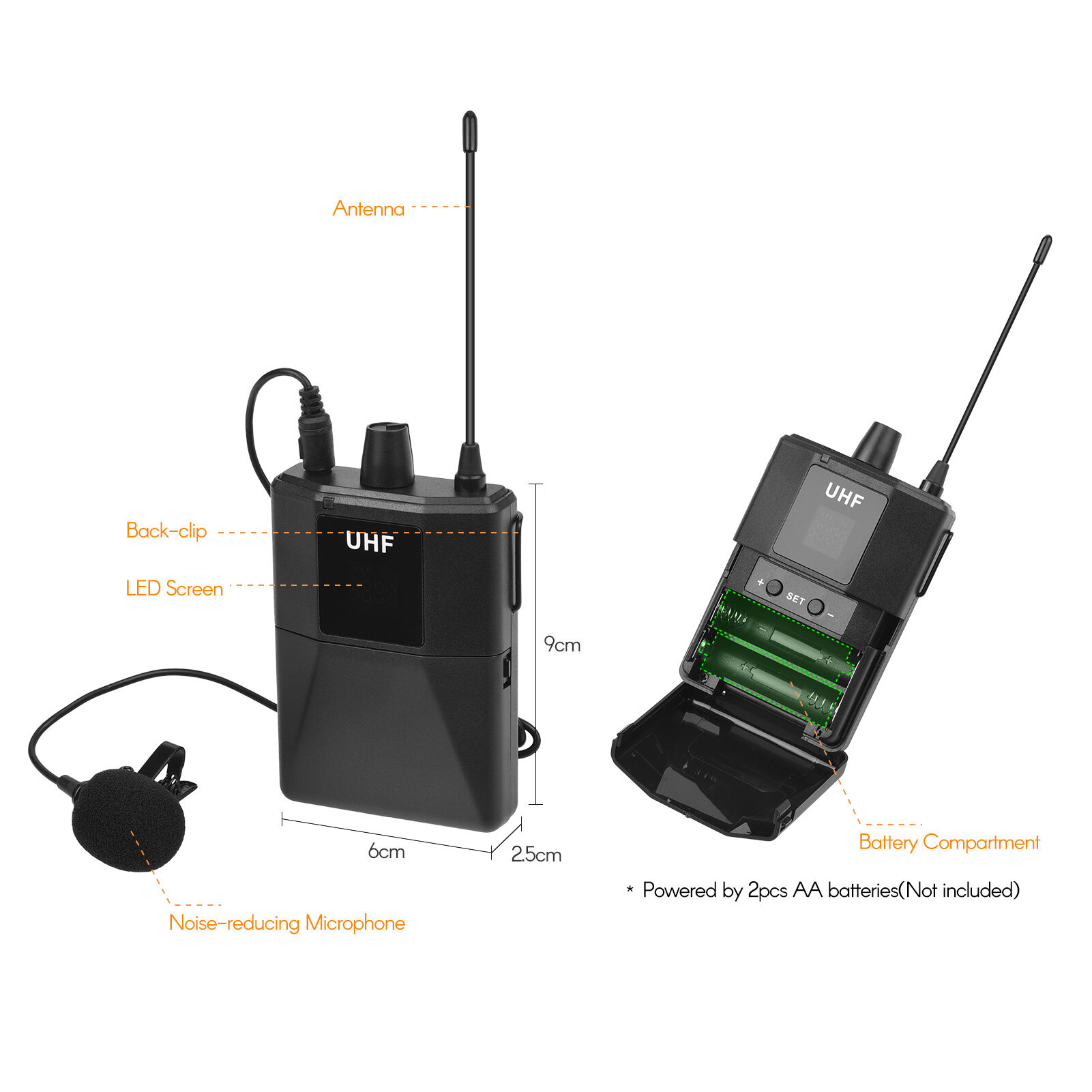 Ammoon UHF ไร้สายไมโครโฟนระบบ Body-Pack Lavalier รีซีฟเวอร์ไมโครโฟนไร้ ...