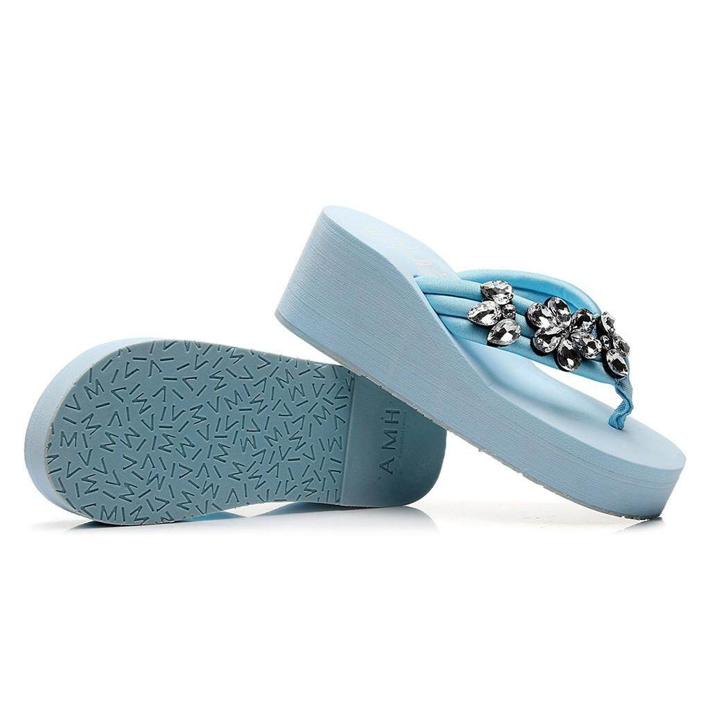 【Wings】Women Hand made คริสตัล Wedges Flip Flops รองเท้าแตะรองเท้าแตะ ...
