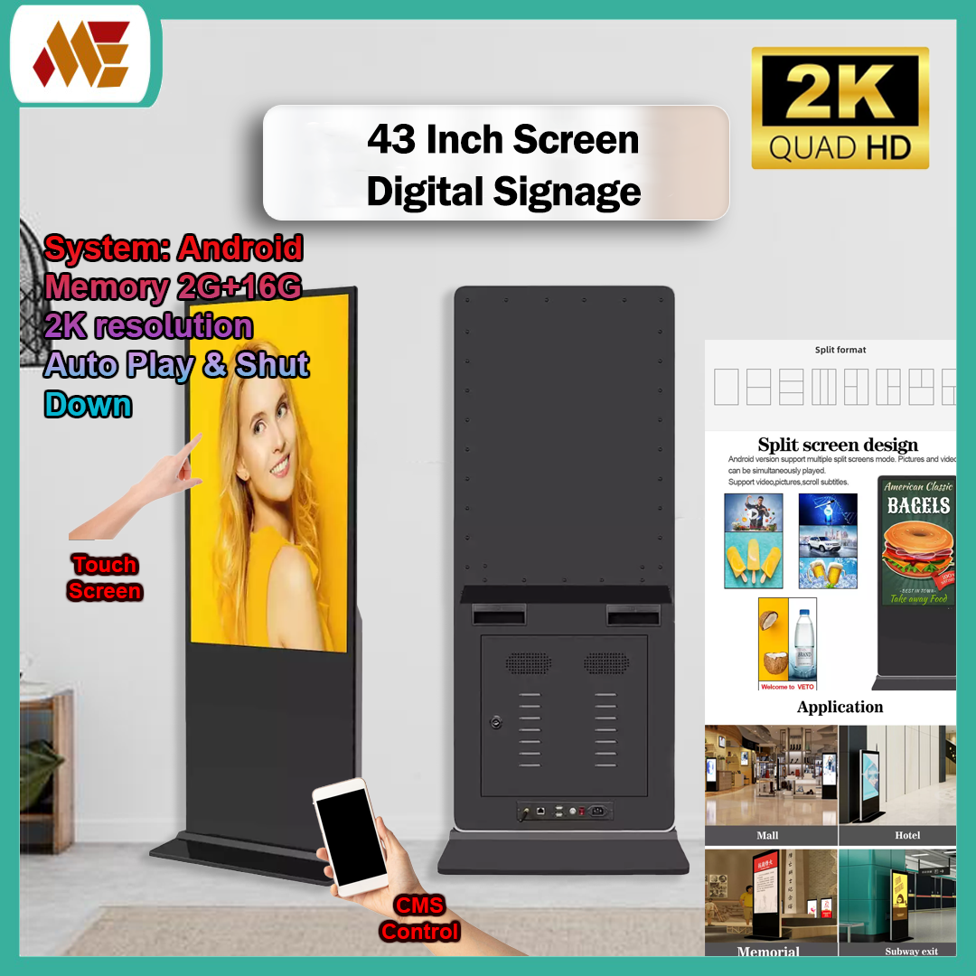 43 Inch Floor Standing Touch Screen Digital Screen Android Display For ...
