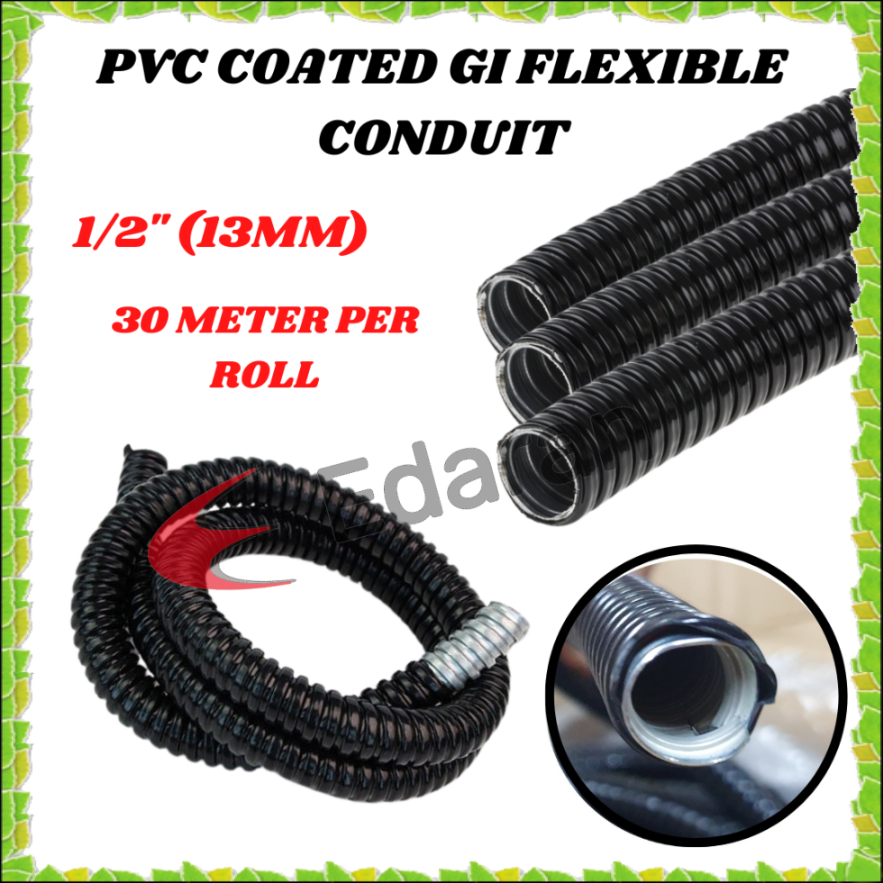 BLACK GI PVC-COATED FLEXIBLE CONDUIT (30MTRS) 1/2 Inch (13mm) , 3/4 ...