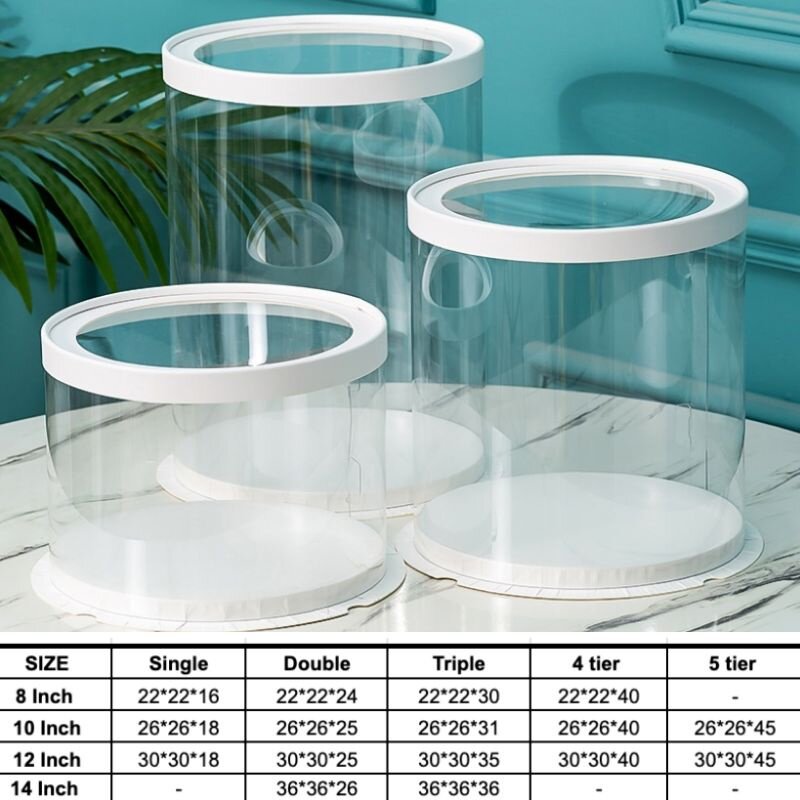 Premium Round Cake Box transparent white Cakebox 8-14inch kotak kek ...