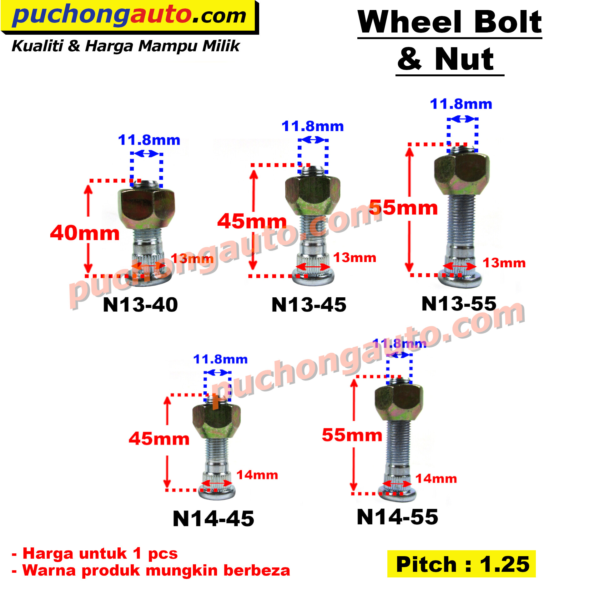 Wheel Bolt And Nut Skru Nat Tayar For Nissan - 1pcs | Lazada