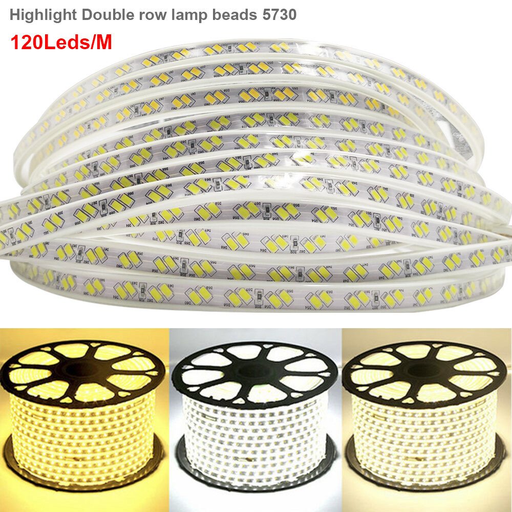 แถบไฟLED 10M 5730 120LED/Mสองแถว 220Vกลางแจ้งในร่มกันน้ำไฟLed SMD 5730 ...
