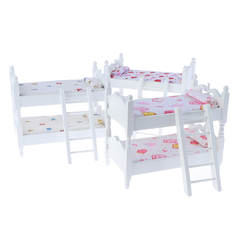 1:12 Dollhouse Kids Mini Bunk Bed Toy Bedroom Model for Children Doll ...