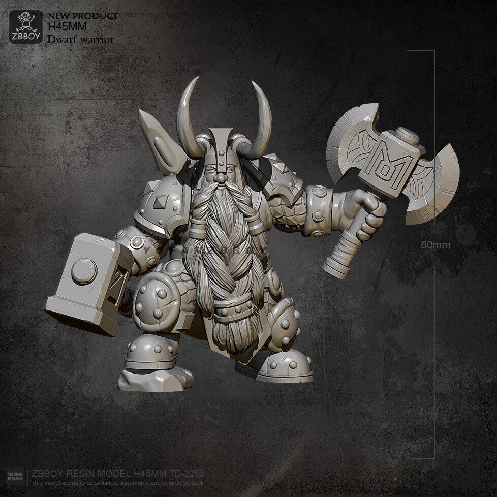 45mm Resin Model Kits Double-axe dwarf fighter Self-assembled TD-2253 ...