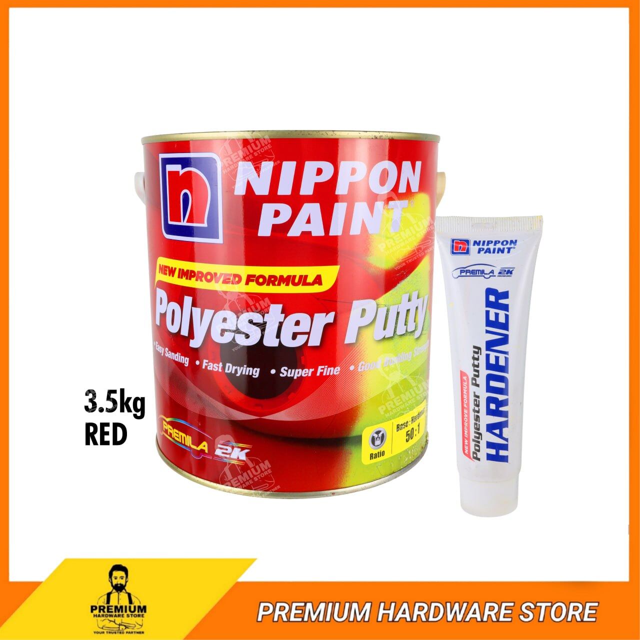 NIPPON PAINT Polyester Putty (Red) 50:1 + Hardener Automotive Cement ...