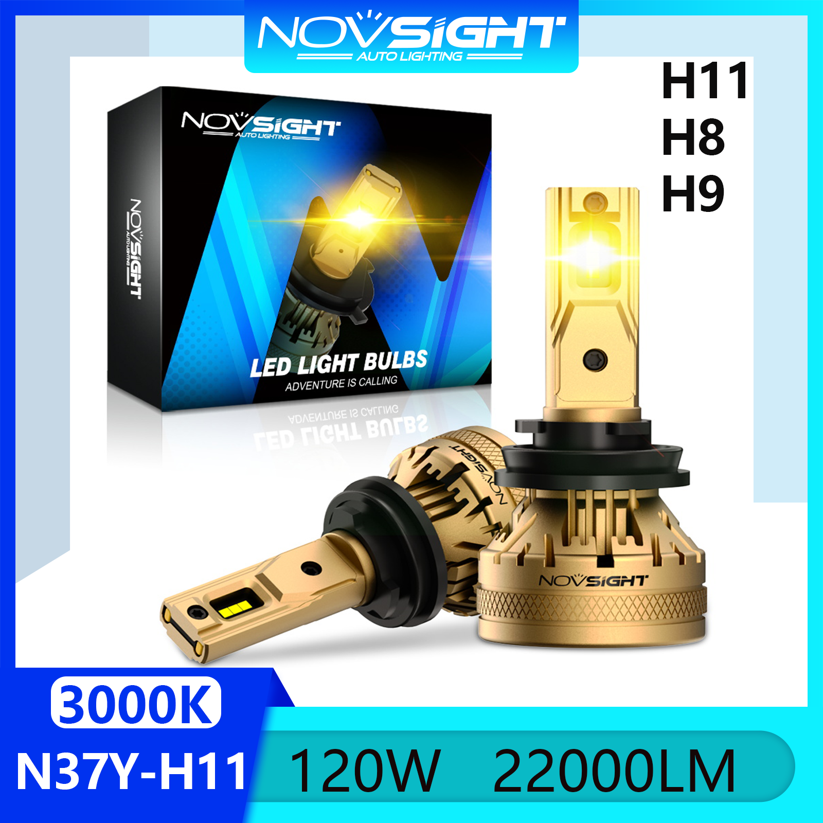 Newest Novsight N37Y H11 H8 H9 H16JP LED Headlight Bulb 120W 22000LM ...