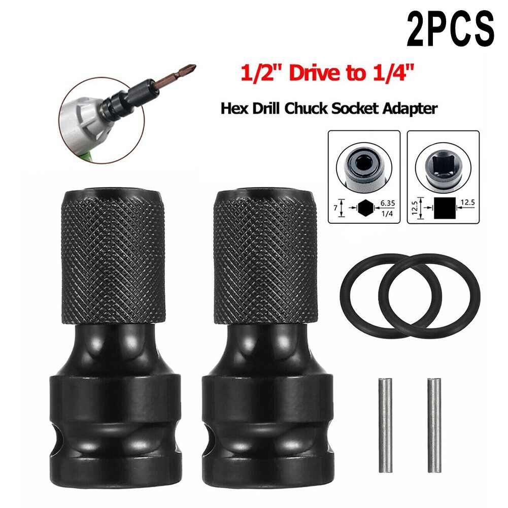 2Pcs 1/2 drive To 1/4 Socket Adapters For Impact Wrench Hex Drill Chuck ...