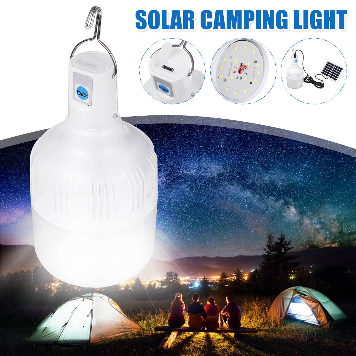 【80W】(3 Gear) Portable Solar Panel With Bulb Lanterns Solar LED Camping ...
