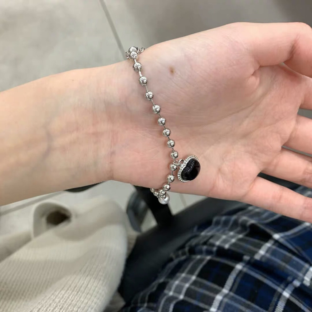 [YWYK] สไตล์เกาหลีสีดำ Love-กำไลข้อมือจี้รูปหัวใจผู้หญิง Retro อารมณ์สร้อยคอลายโซ่ประดับลูกปัด ...