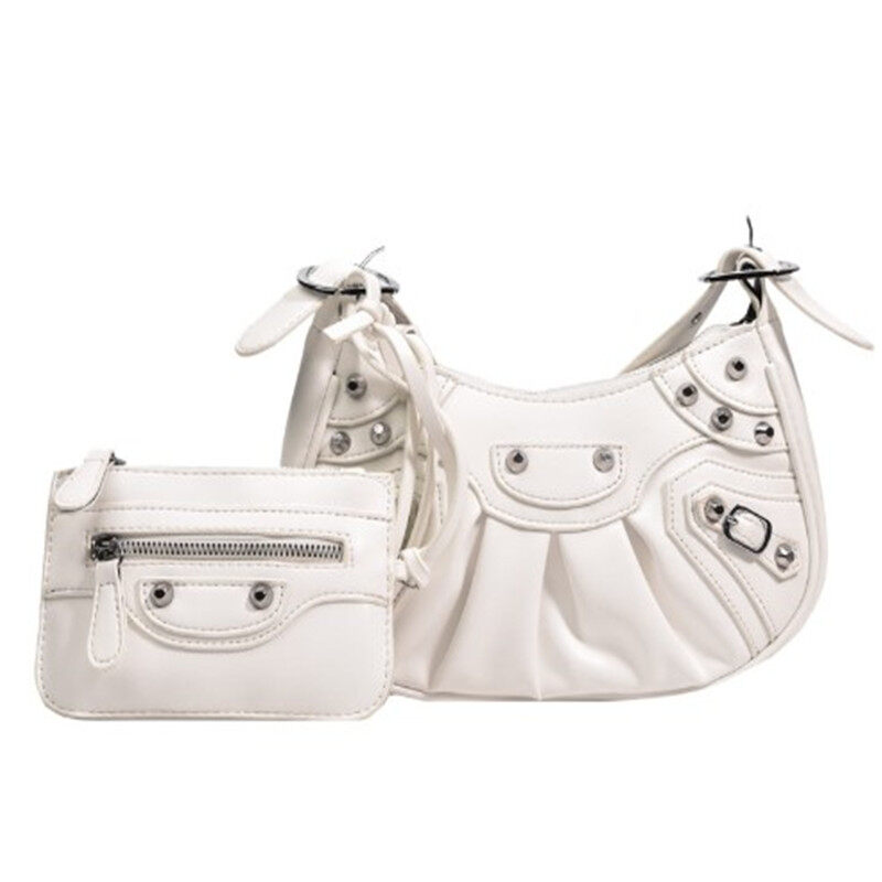 Rivet Half Moon กระเป๋ากระเป๋าผู้หญิงกระเป๋ารถจักรยานยนต์ Lady กระเป๋า ...