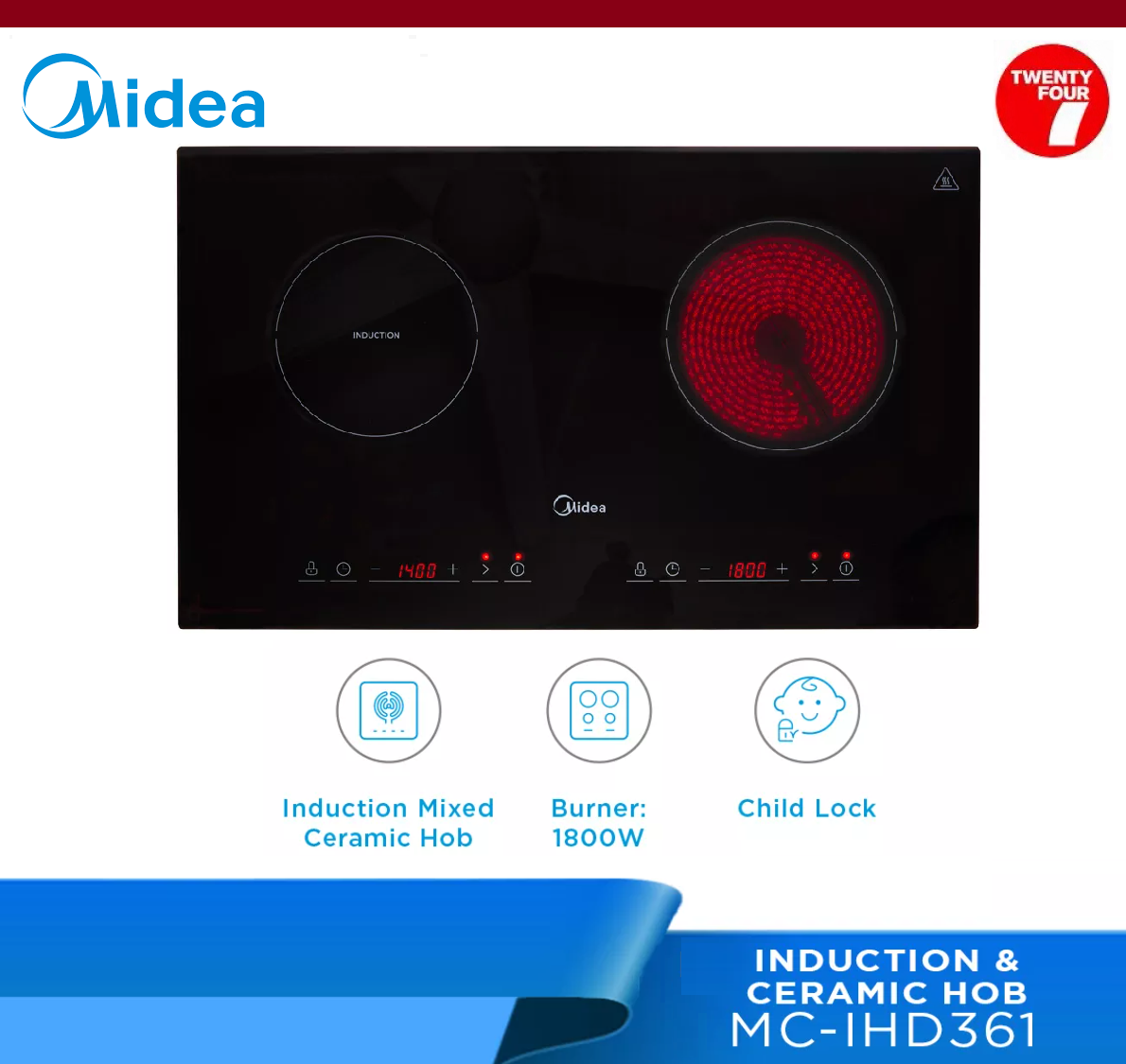 MIDEA Built-In Induction & Ceramic Hob With 1800W Dual Zones Multi ...