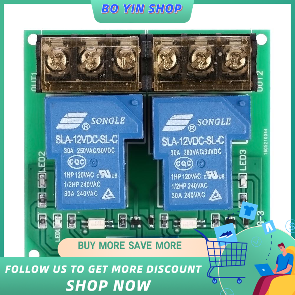 2-Channel DC 5V/12V/24V 30A Relay Board Module Optocoupler Isolation ...