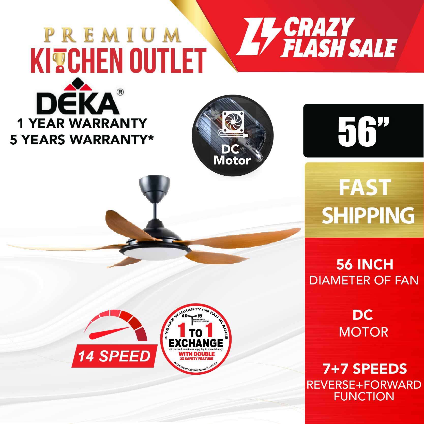 Deka 56 Inch 5 Blades Dc Motor 14 Speeds LED Light Ceiling Fan LOTUS 5 ...