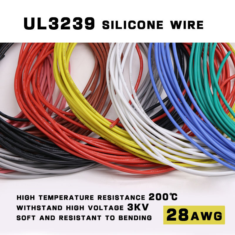 UL3239 สายซิลิโคน 28AWG 3KV ลวดไฟฟ้าแรงสูง นุ่มทนอุณหภูมิสูง 200 องศาลวดอุณหภูมิสูง หลายสี ...