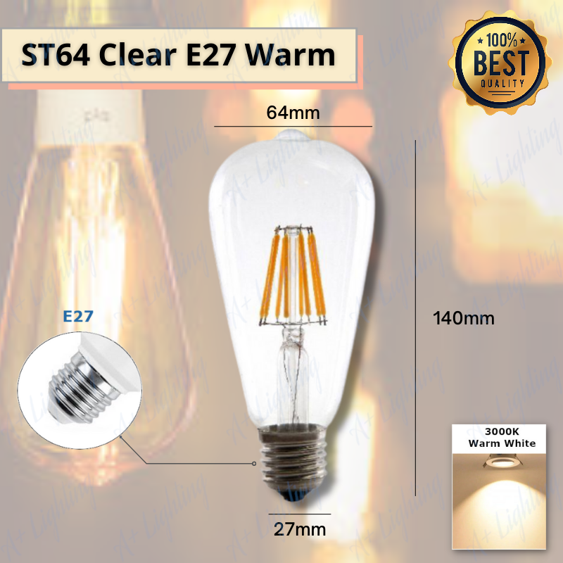 READY STOCK LED Edison Bulb C35 G45 ST64 4W E14 E27 LED Candle Bulb ...