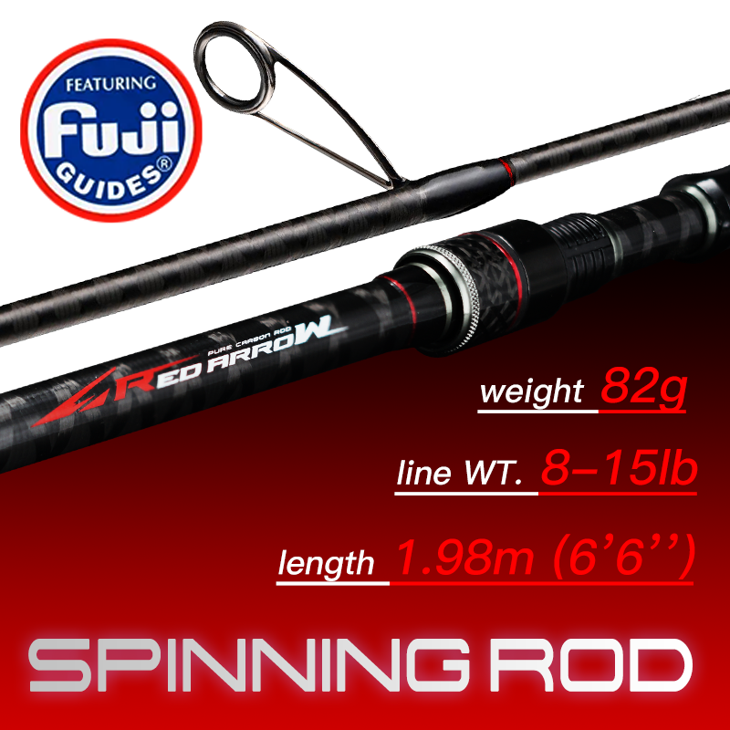 SEASIR Arrow แดง Arrow 1.98M(6.6)/82G M แหวนนำทาง FUJI-O เบ็ดตกปลาน้ำหนักเบาคาร์บอนโทเรย์ความไว ...