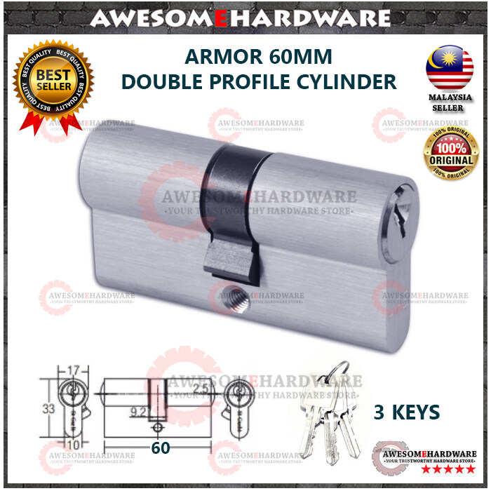 (SINGLE / DOUBLE) ARMOR 60MM SOLID BRASS PROFILE CYLINDER FOR MORTISE ...