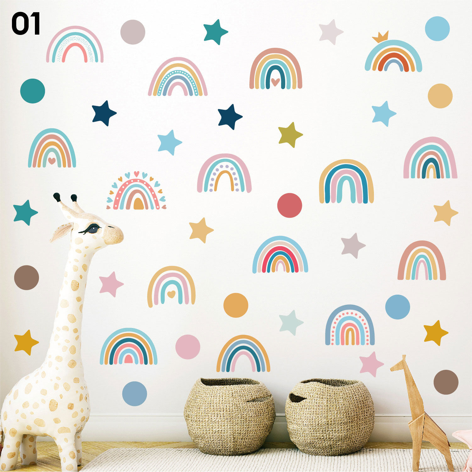 WEFILM Rainbow Wall Stickers Kids Room Cartoon Animals Wall Decor Removable PVC Wall Decals for ...