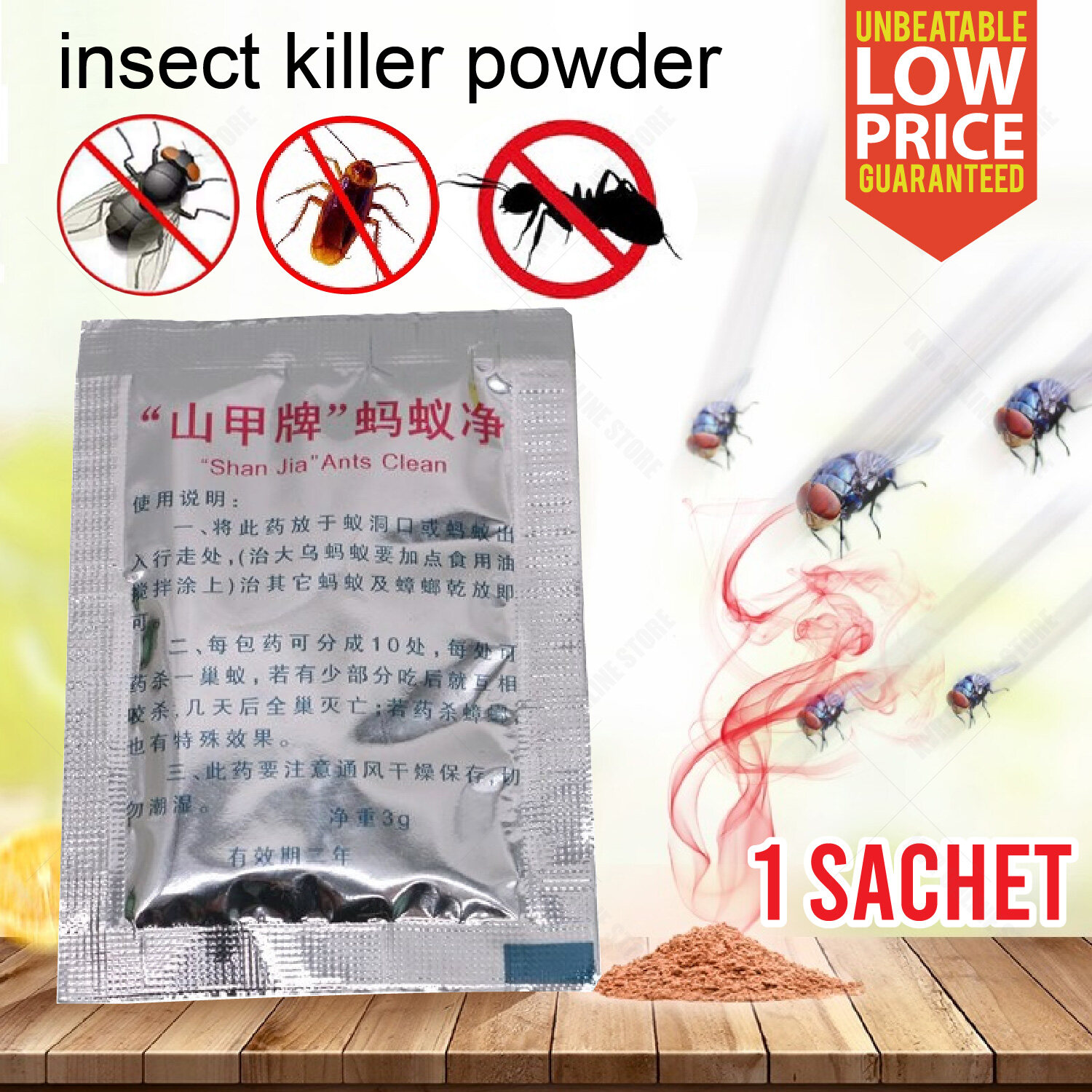 (1 Sachet) Insect Killer Bait Ant Cockroach Killing Powder Pest Control ...
